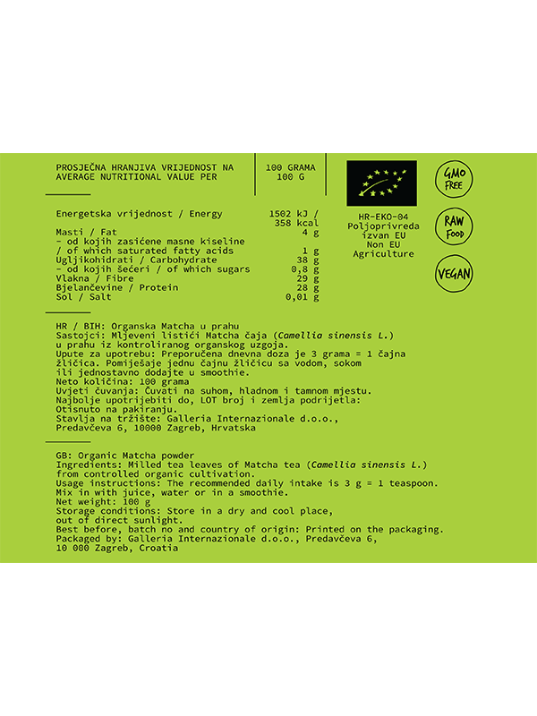 Nutrigold Matcha Prah | 100g SAMO 75 kn | Tvornica Zdrave Hrane