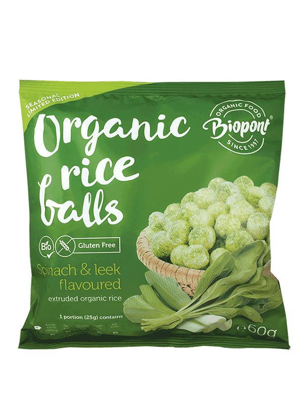 Extruded Rice Balls Spinach and Leek - Organic 60g Biopont
